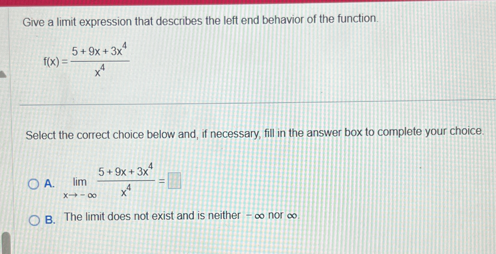 Solved Give a limit expression that describes the left end | Chegg.com