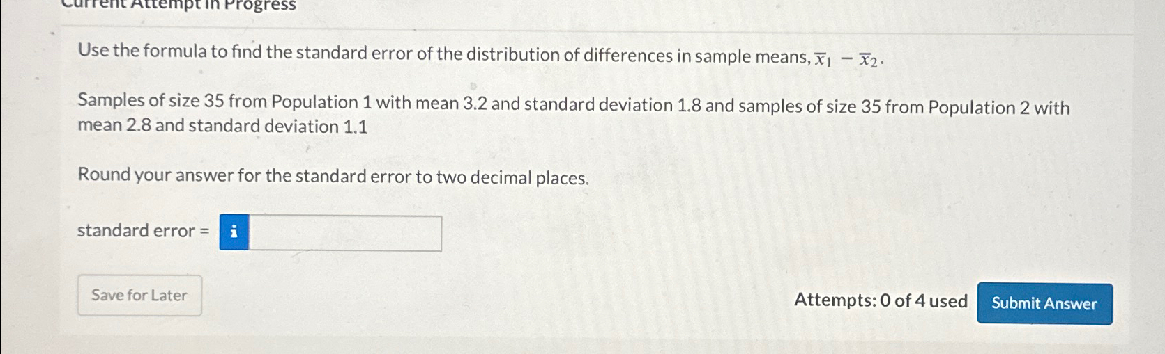 Solved Use the formula to find the standard error of the | Chegg.com