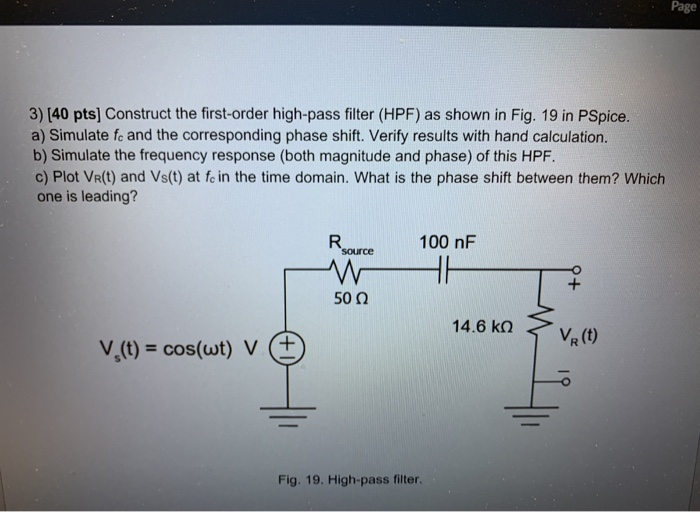 Solved Page 3) [40 pts) Construct the first-order high-pass | Chegg.com
