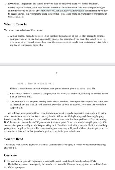 2. (100 points) Implement and submit your VM code as | Chegg.com