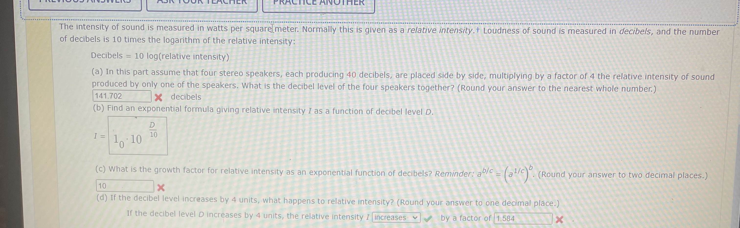 Solved The intensity of sound is measured in watts per | Chegg.com