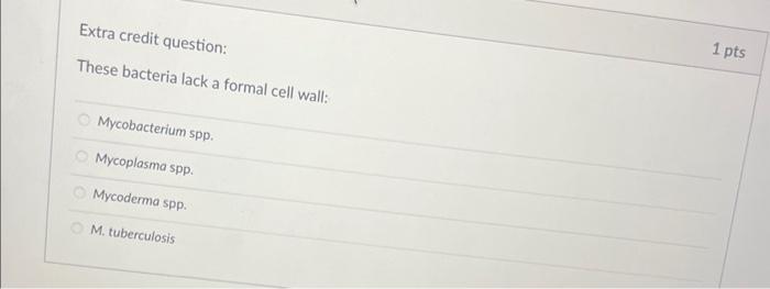 Solved Extra credit question: 1pts These bacteria lack a | Chegg.com