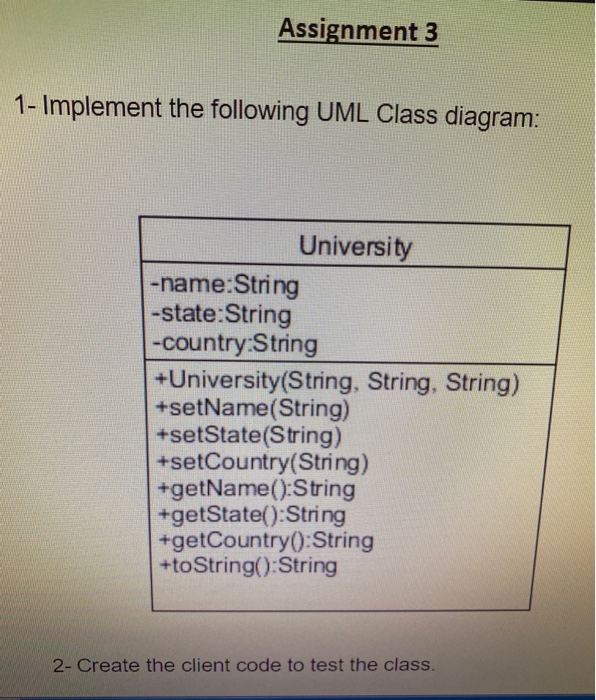 Solved Assignment 3 1- Implement the following UML Class | Chegg.com