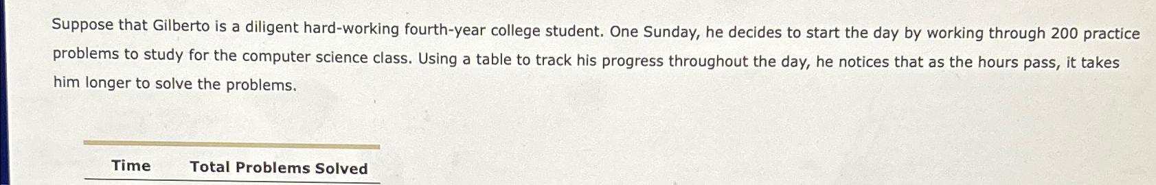 Solved Suppose that Gilberto is a diligent hard-working | Chegg.com