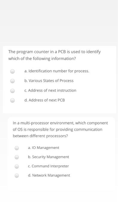 Solved The program counter in a PCB is used to identify | Chegg.com