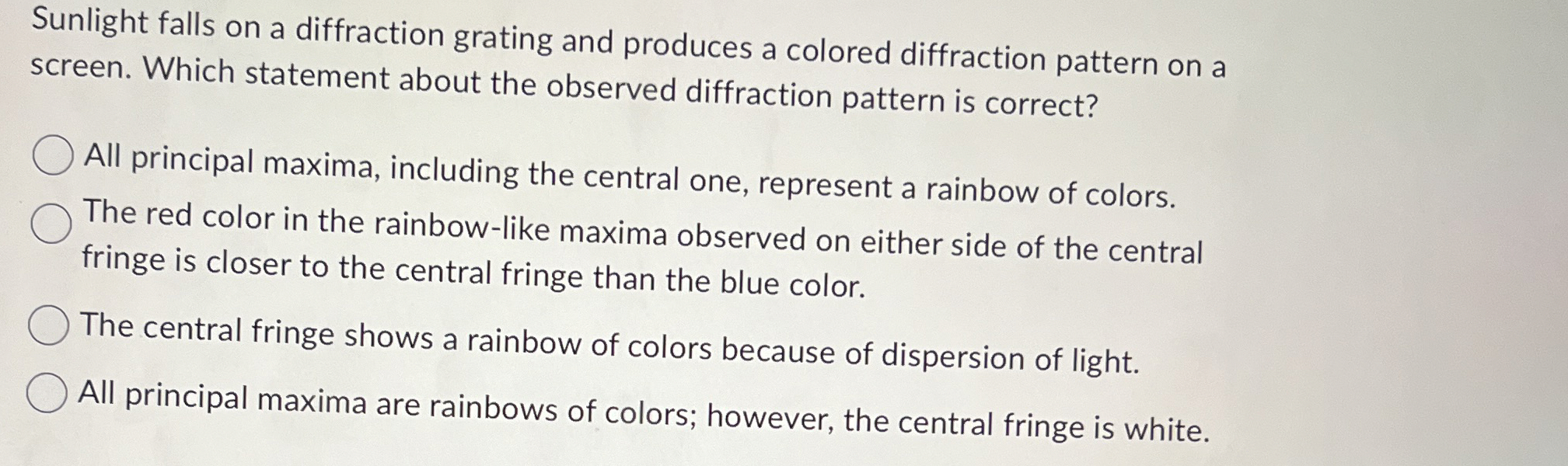 Solved Sunlight Falls On A Diffraction Grating And Produces