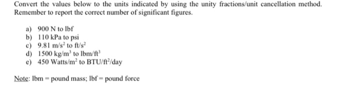 Solved Convert the values below to the units indicated by | Chegg.com