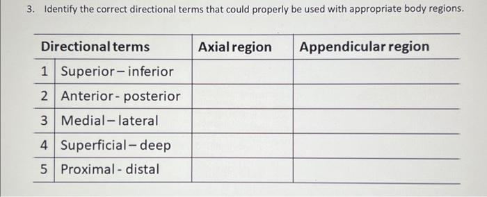 Solved 3. Identify the correct directional terms that could | Chegg.com