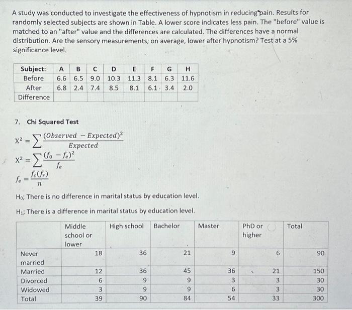 Solved 6. Matched/Paired Hypothesis Test t=(nsd)xˉd−μd ENGR | Chegg.com