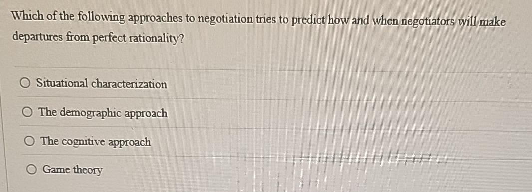 Solved Which of the following approaches to negotiation | Chegg.com