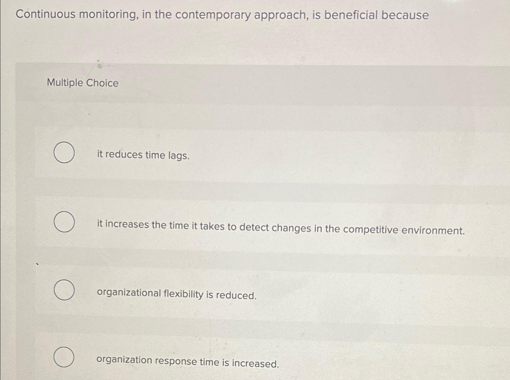 Solved Continuous monitoring, in the contemporary approach, | Chegg.com