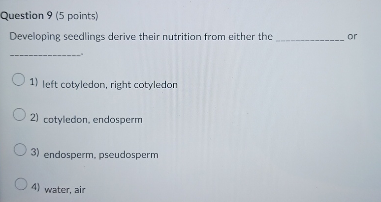 Solved Question 9 (5 ﻿points)Developing seedlings derive | Chegg.com
