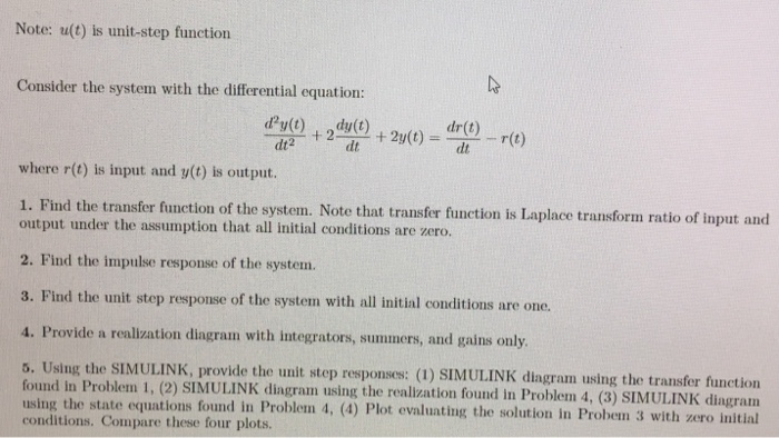Solved Note: u(t) is unit-step function Consider the system | Chegg.com