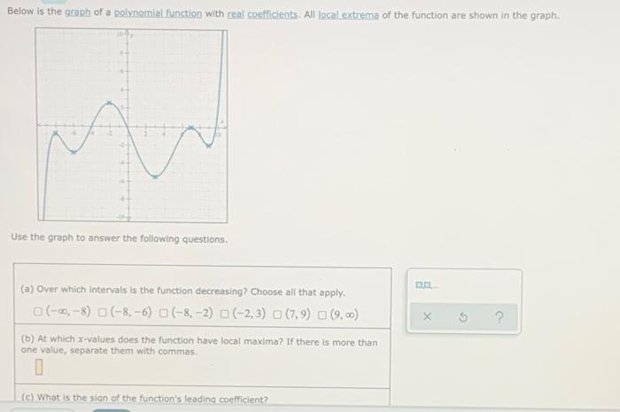 Below is the graph of a polynomial function with real | Chegg.com