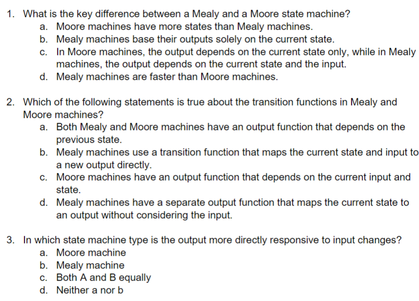 Solved What is the key difference between a Mealy and a | Chegg.com