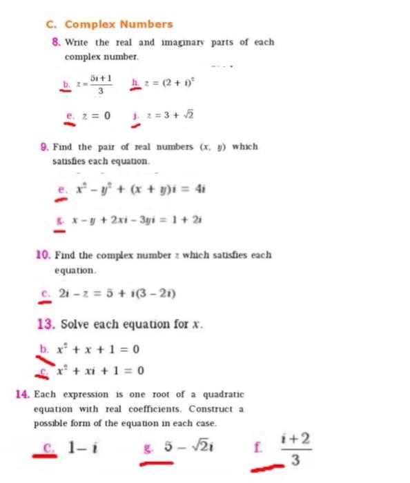 Solved C. Complex Numbers 8. Write the real and imaginary | Chegg.com
