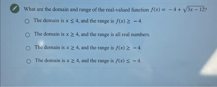 Solved What are the domain and range of the real-valued | Chegg.com