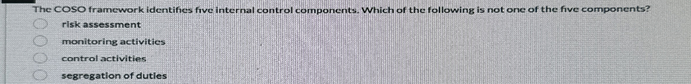 Solved The COSO framework identifes five internal control | Chegg.com