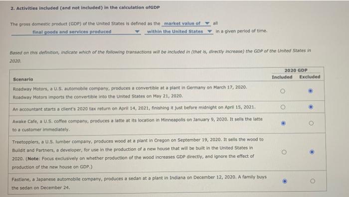 Solved 2. Activities included (and not included) in the | Chegg.com