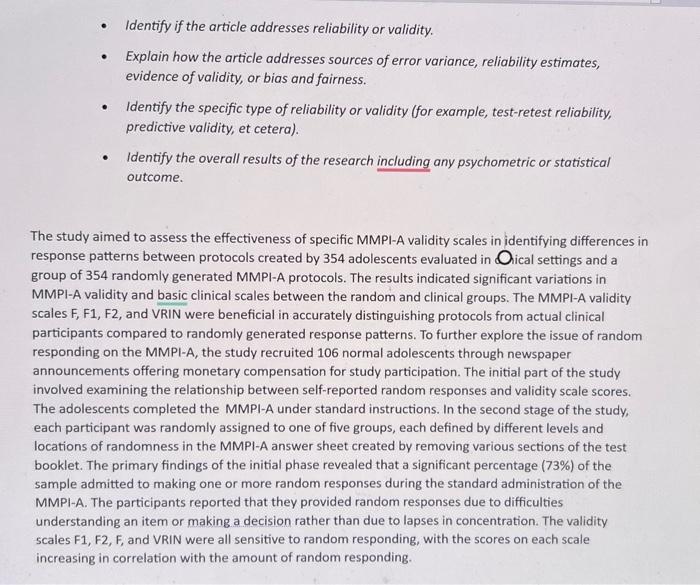 Solved - Identify if the article addresses reliability or | Chegg.com