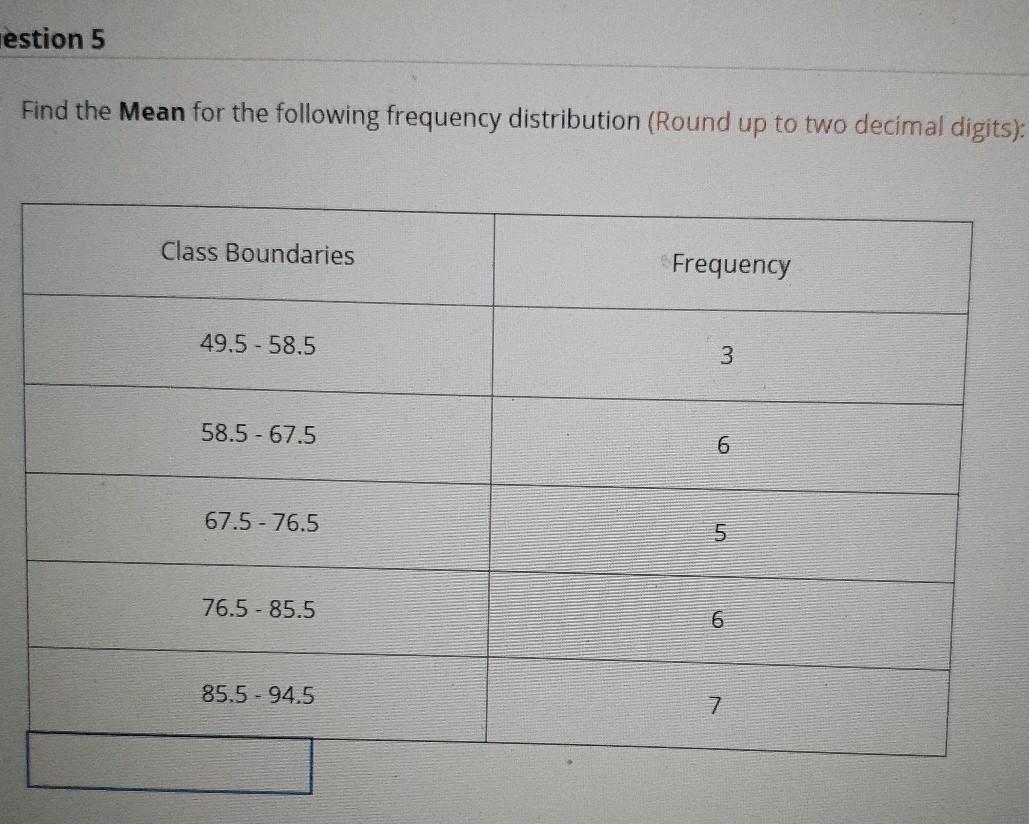 Solved Testion 5 Find the Mean for the following frequency | Chegg.com