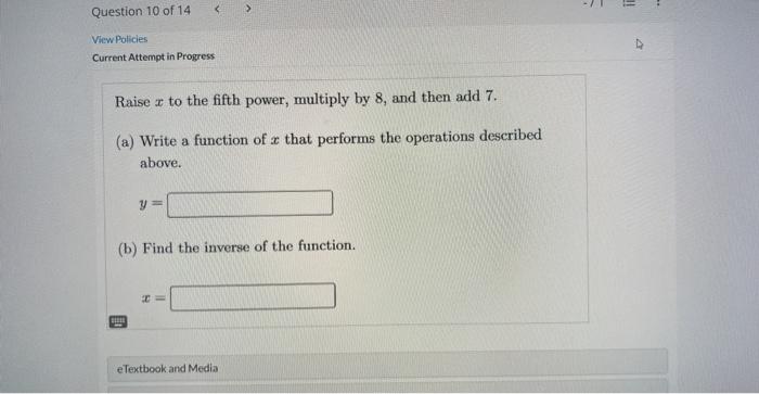 Solved Raise x to the fifth power, multiply by 8 , and then | Chegg.com