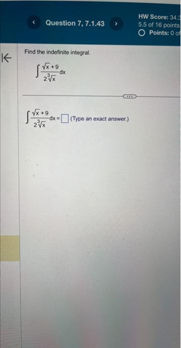 Solved Find The Indefinite Integral ∫23xx 9dx ∫23xx 9dx