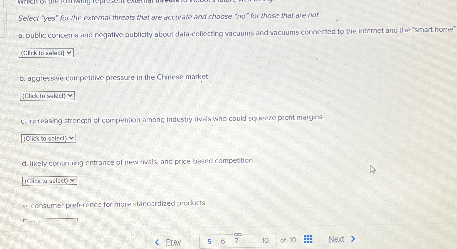 Solved Select "yes" for the external threats that are | Chegg.com