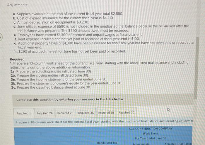 Solved prepare a 10 column worksheet for the current fiscal | Chegg.com