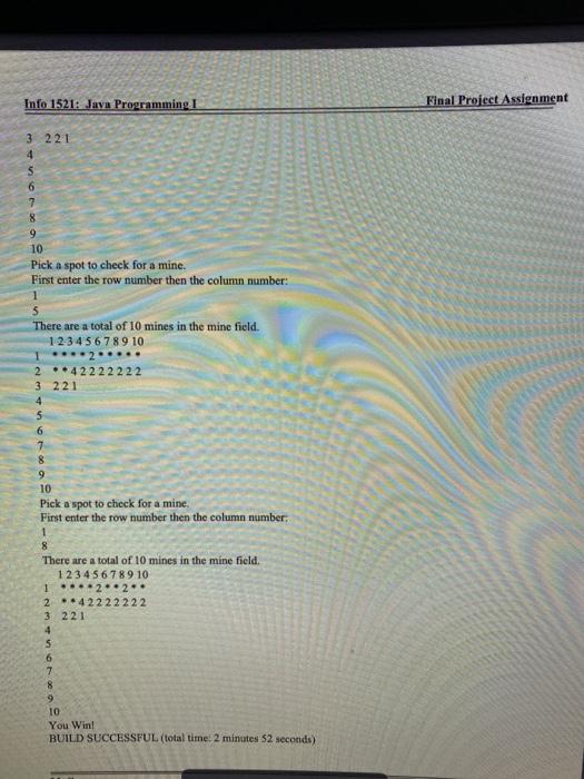 Solved Info 1521: Java Programming I Final Project | Chegg.com