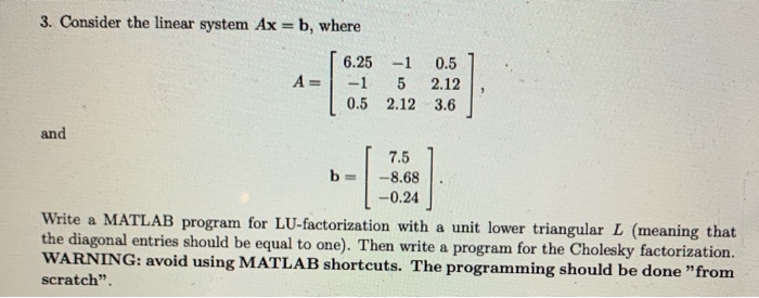 Solved 3. Consider the linear system Ax=b, where [ 6.25 A= | Chegg.com