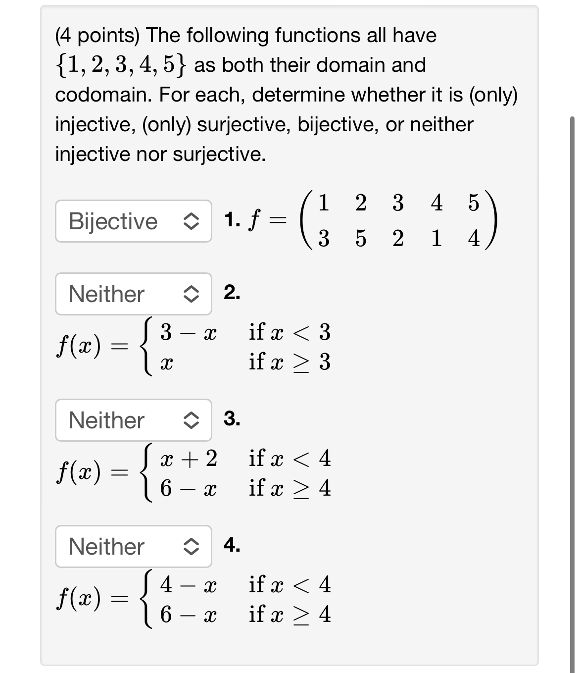 Solved The following functions all have{1,2,3,4,5} ﻿as both | Chegg.com