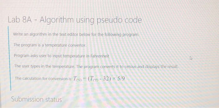 Solved Lab 8A - Algorithm using pseudo code Write an | Chegg.com