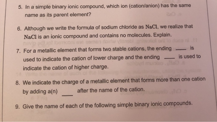 Solved 5. In a simple binary ionic compound, which ion | Chegg.com