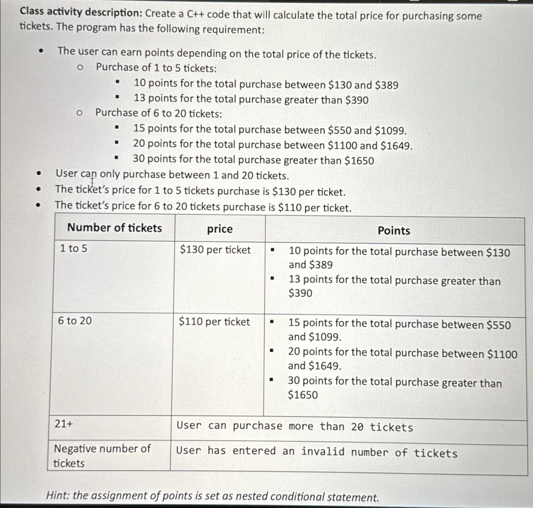 Solved Class activity description: Create a C++ code that | Chegg.com