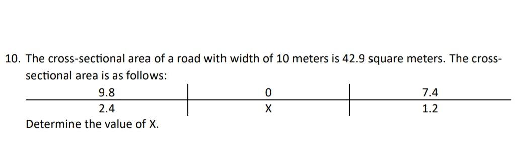 Solved 10. The cross-sectional area of a road with width of | Chegg.com