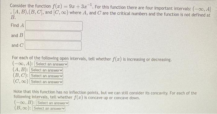 Solved Consider the function f(x)=9x+3x−1. For this function | Chegg.com