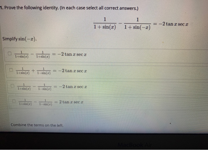 Solved 1. Prove the following identity. (In each case select | Chegg.com