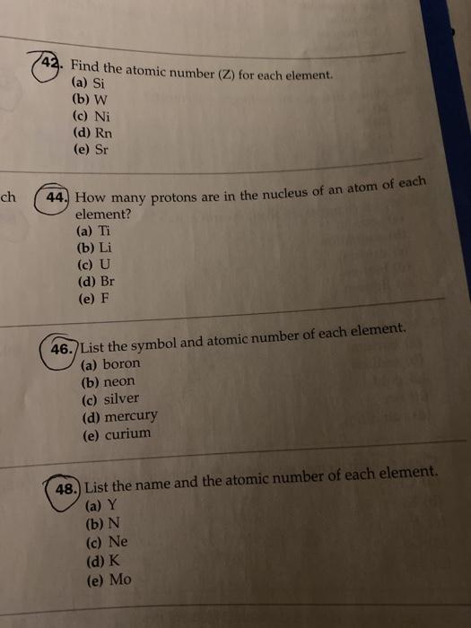 Solved Find the atomic number (2) for each element. (a) Si | Chegg.com