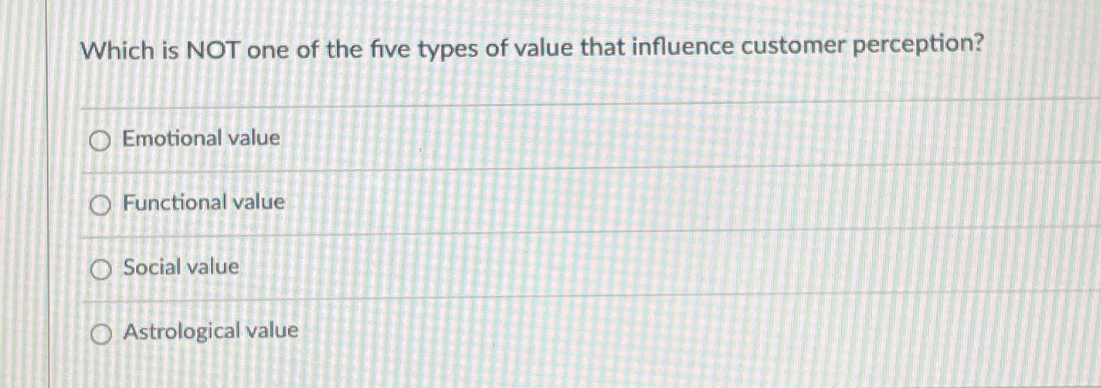 Solved Which is NOT one of the five types of value that | Chegg.com