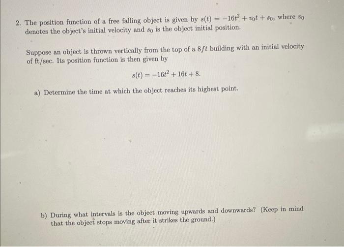 Solved The position function of a free falling object is | Chegg.com