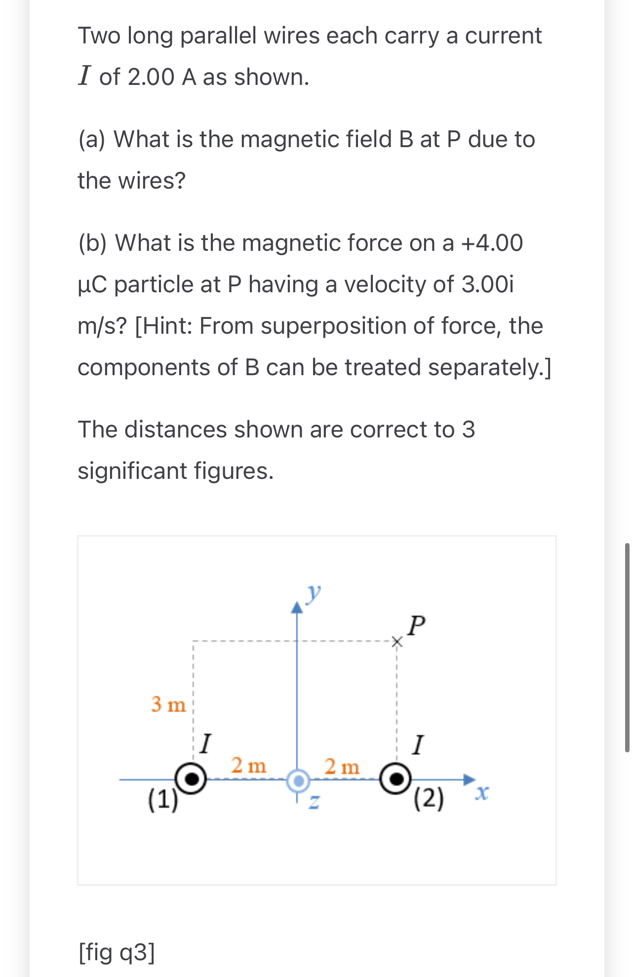 Two long parallel wires each carry a current I of | Chegg.com