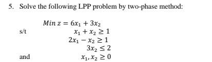 Solved 5. Solve the following LPP problem by two-phase | Chegg.com