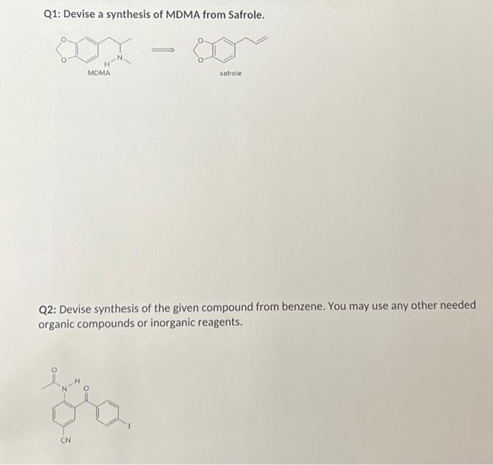 Solved Q1: Devise a synthesis of MDMA from Safrole. safrole | Chegg.com