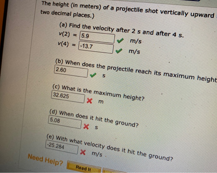 Solved The height (in meters) of a projectile shot | Chegg.com