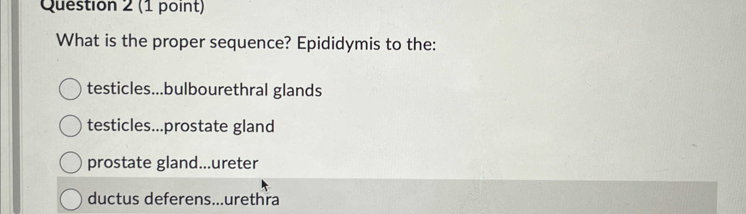 Solved What is the proper sequence? Epididymis to | Chegg.com