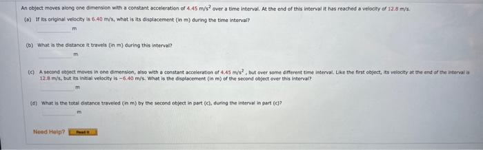 Solved An object moves along one dimension with a constant | Chegg.com