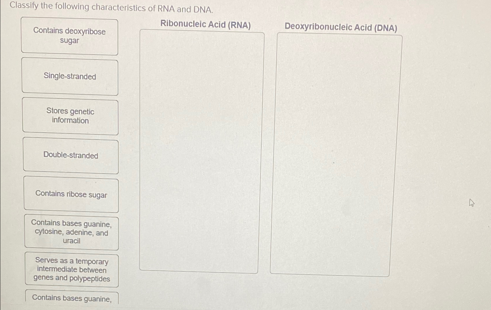 Solved Classify the following characteristics of RNA and | Chegg.com