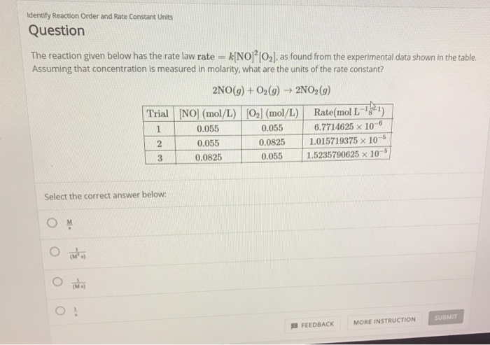 Solved Identify Reaction Order and Rate Constant Units | Chegg.com