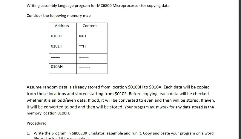Writing assembly language program for MC6800 | Chegg.com